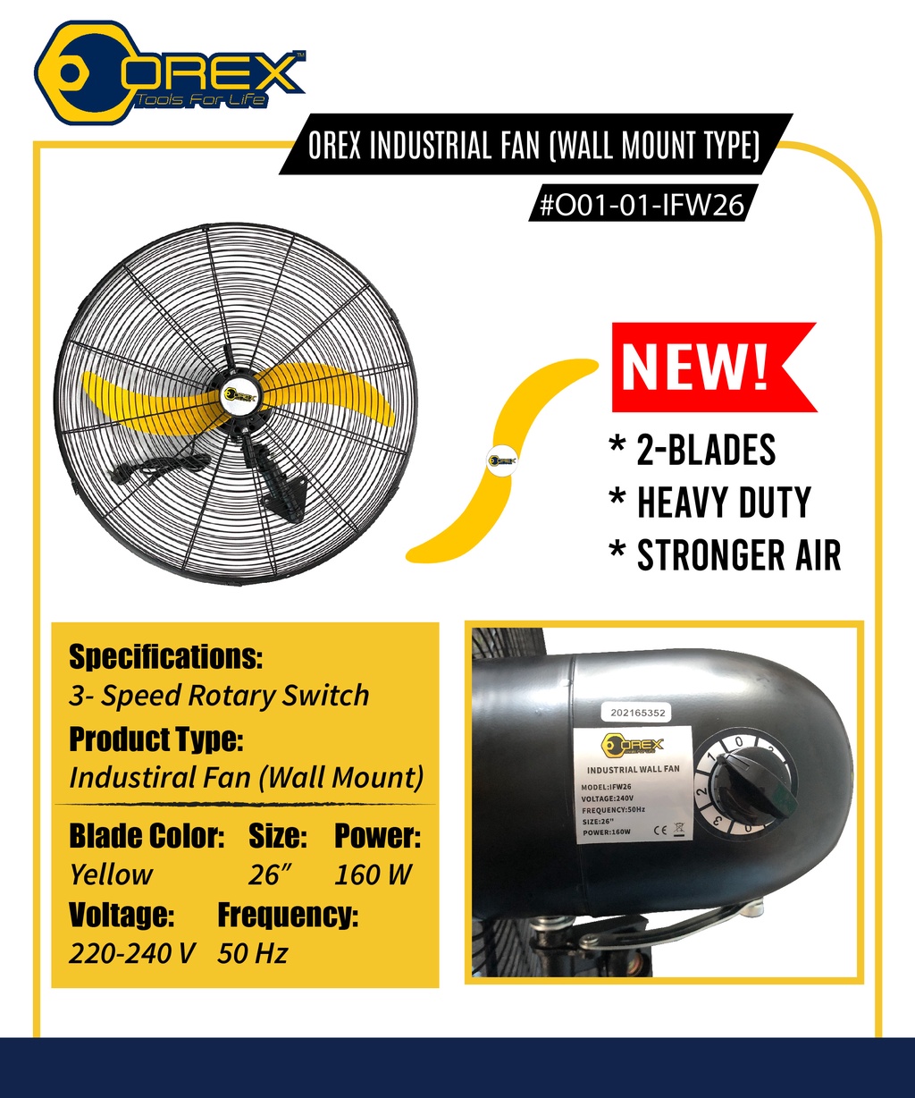 OREX HEAVY DUTY INDUSTRIAL FAN TWIN BLADE, WALL MOUNT TYPE, 26" (NOT ...