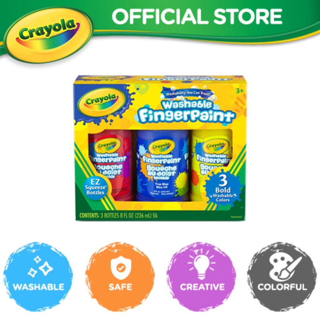 Crayola Washable Bold Fingerpaint Primary Colors 3 Count Easy Clean-Up ...