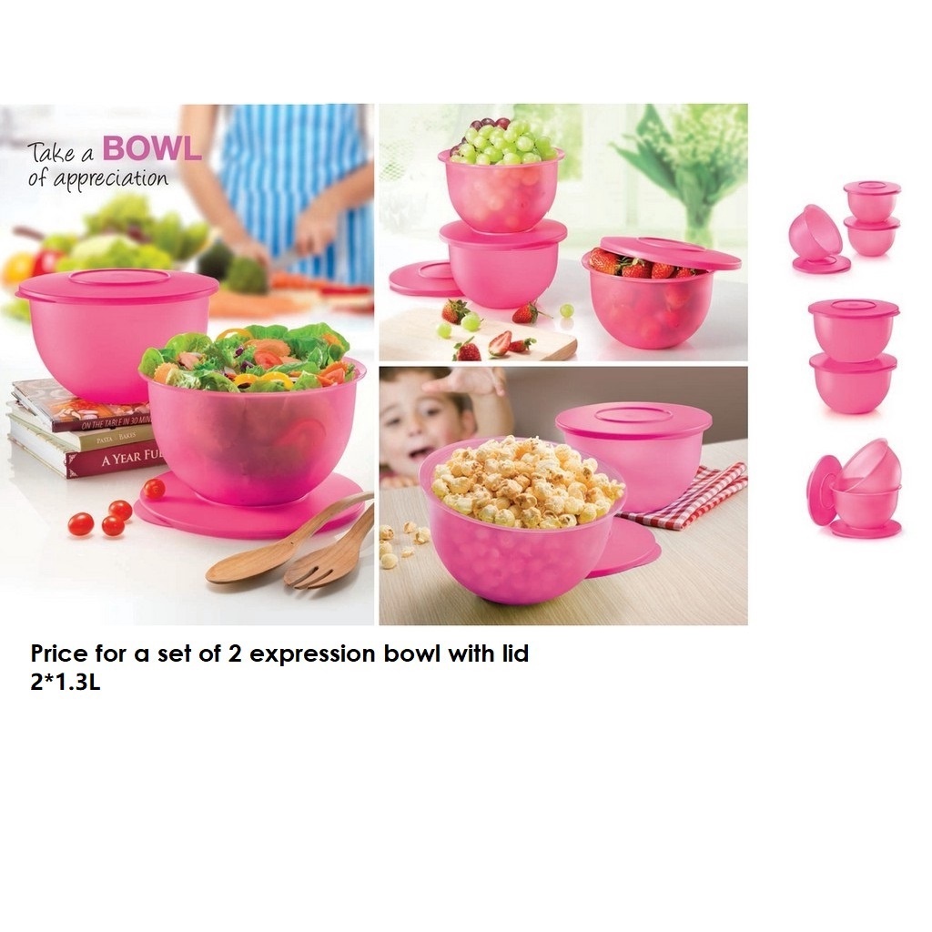 Tupperware 2 x Expression Bowl with lid 1.3L ★ SG Seller ★Authentic ...