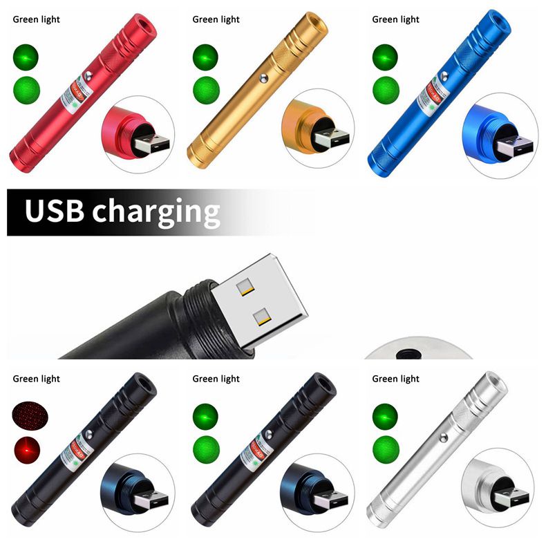 USB Rechargeable Laser Green Red Pointer Flashlight Portable High-power ...