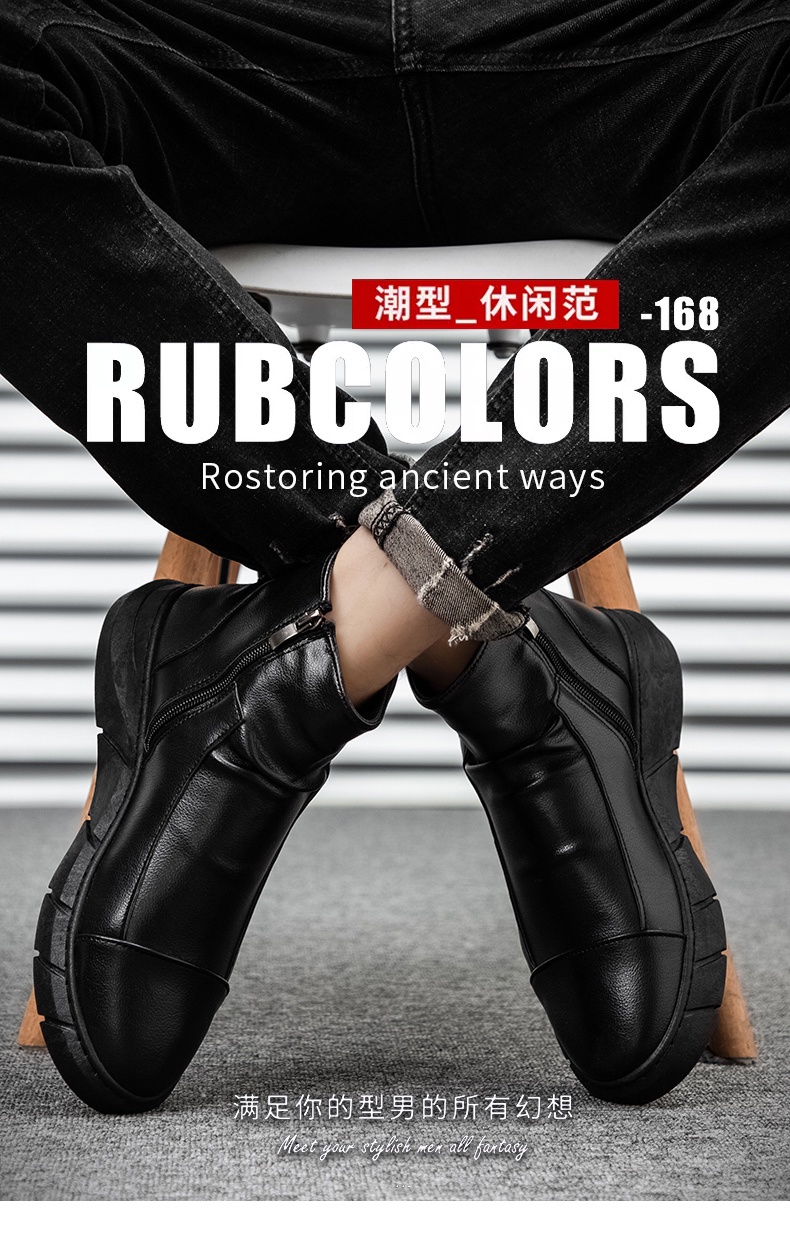 Black men leather shoes slip on ankle boots hXTC | Shopee Singapore