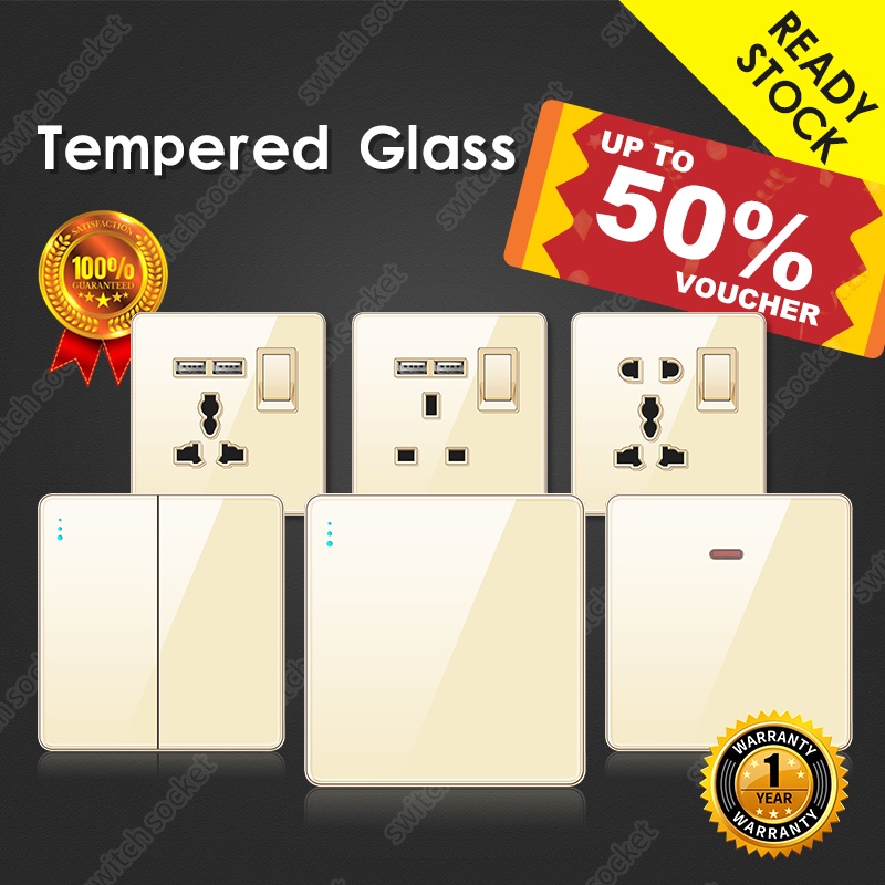 🔥Buy 2-6%🔥Ready stock-2.5D Tempered glass wall socket light switch led ...