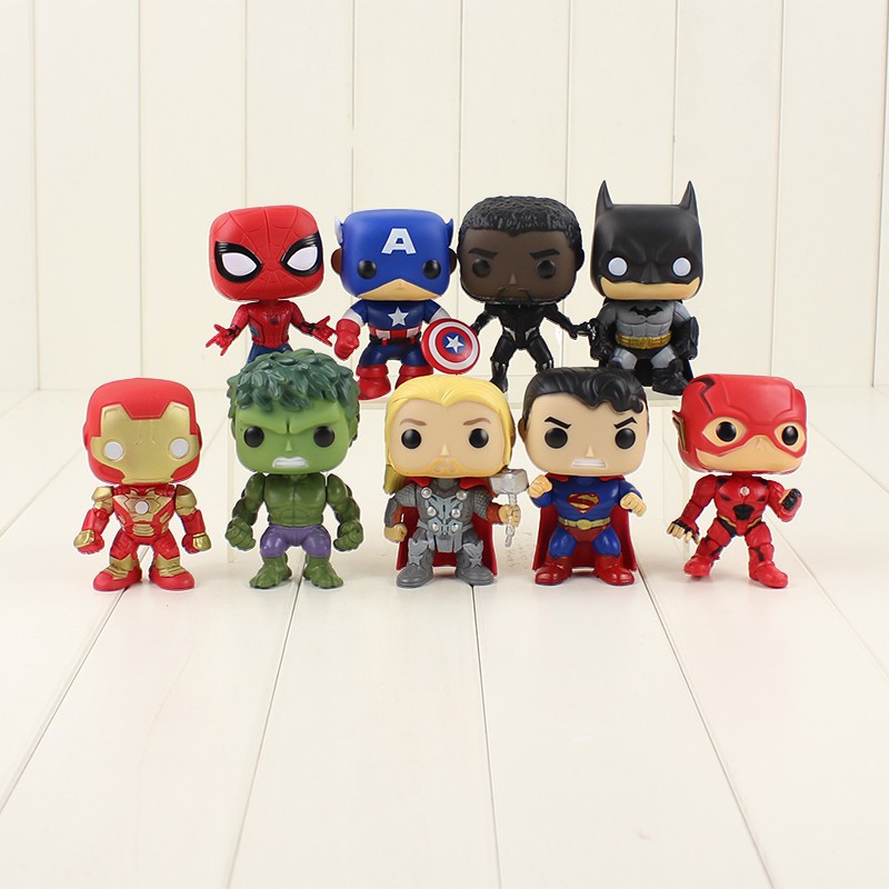9Pcs/Set 10cm POP The Avengers Spider-Man Captain America Black Panther ...