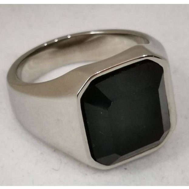 Men's Stainless Steel Ring With Black Agate Stone. Cincin Steel Dengan ...