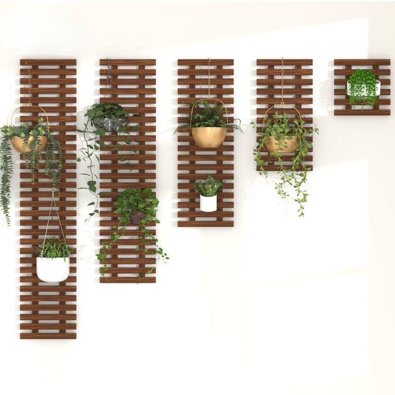 WindSing Wooden Hanging Wall Planter Rack Flower Pot Hanger Balcony ...