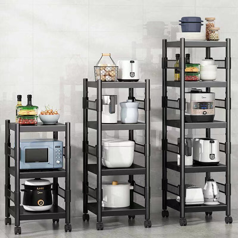 Movable Metal Kitchen Rack Black Antirust Storage Rack Slit Corner ...