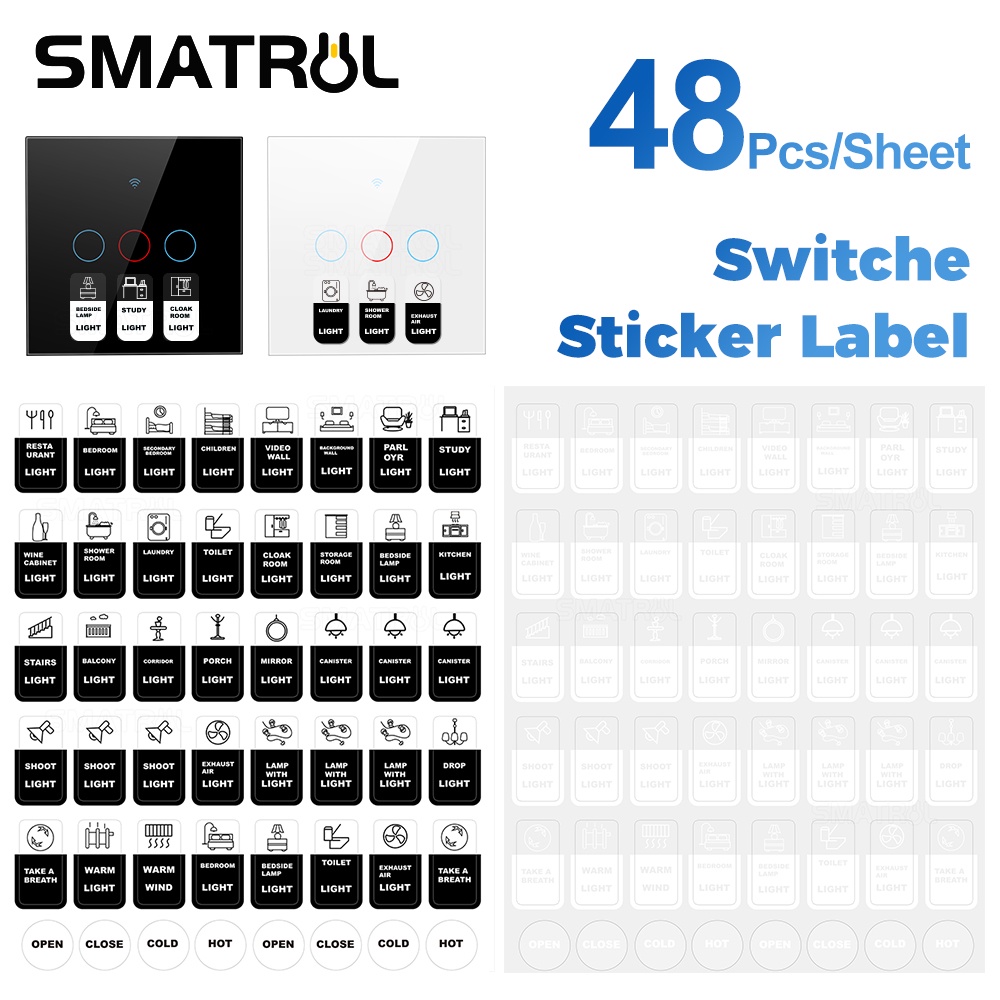 SMATRUL Touch Switch Lcon Sticker Wording Label Push Button Wall Switch ...