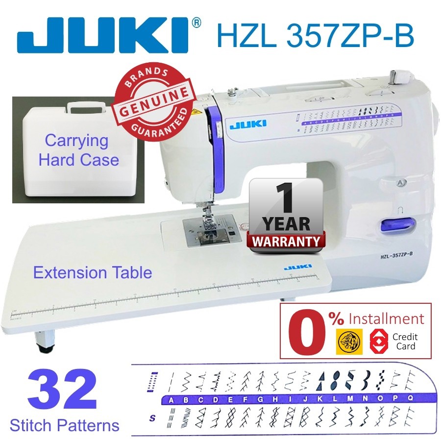 JUKI HZL 357ZP-B Sewing Machine 32 Stitch Patterns + Extension Table ...