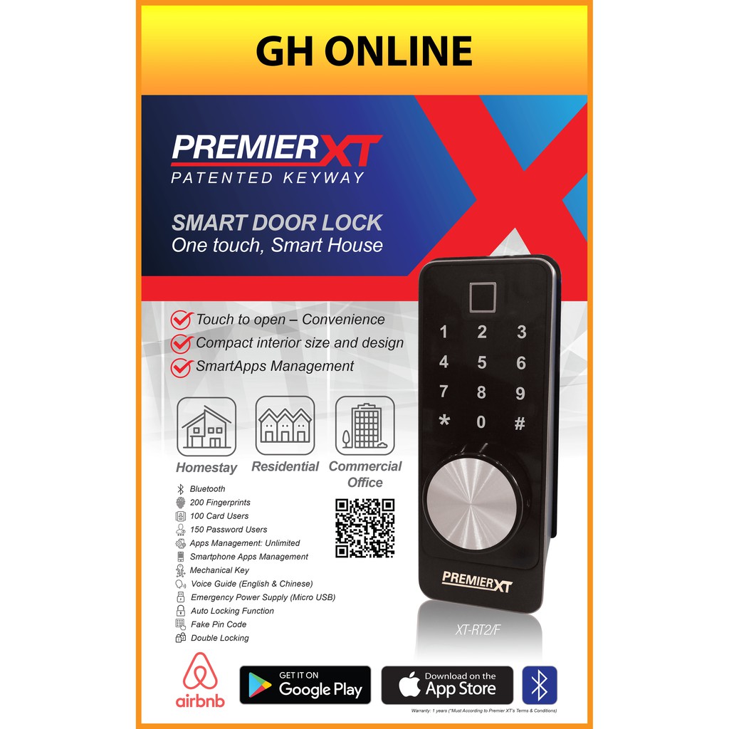 DIGITAL LOCK PREMIER XT SMART BLUETOOTH FINGERPRINT KEYCARD AUTOLOCK ...