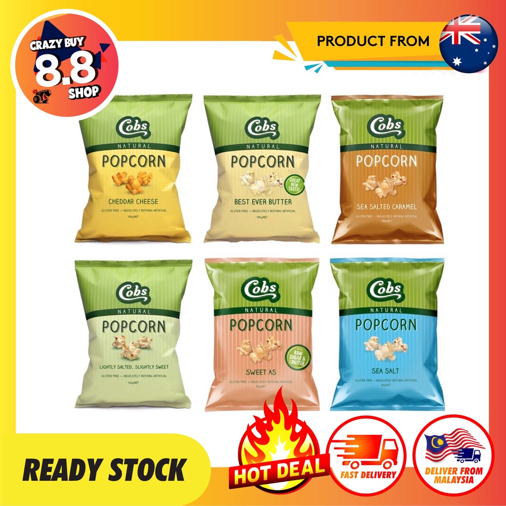 Cobs Natural Popcorn Assorted Flavour Cheedar/Butter/Sea Salted Caramel ...