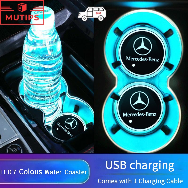 Mercedes Benz 7 Colors LED Car Cup Mat Glow Coaster Pad For W207 W211 ...
