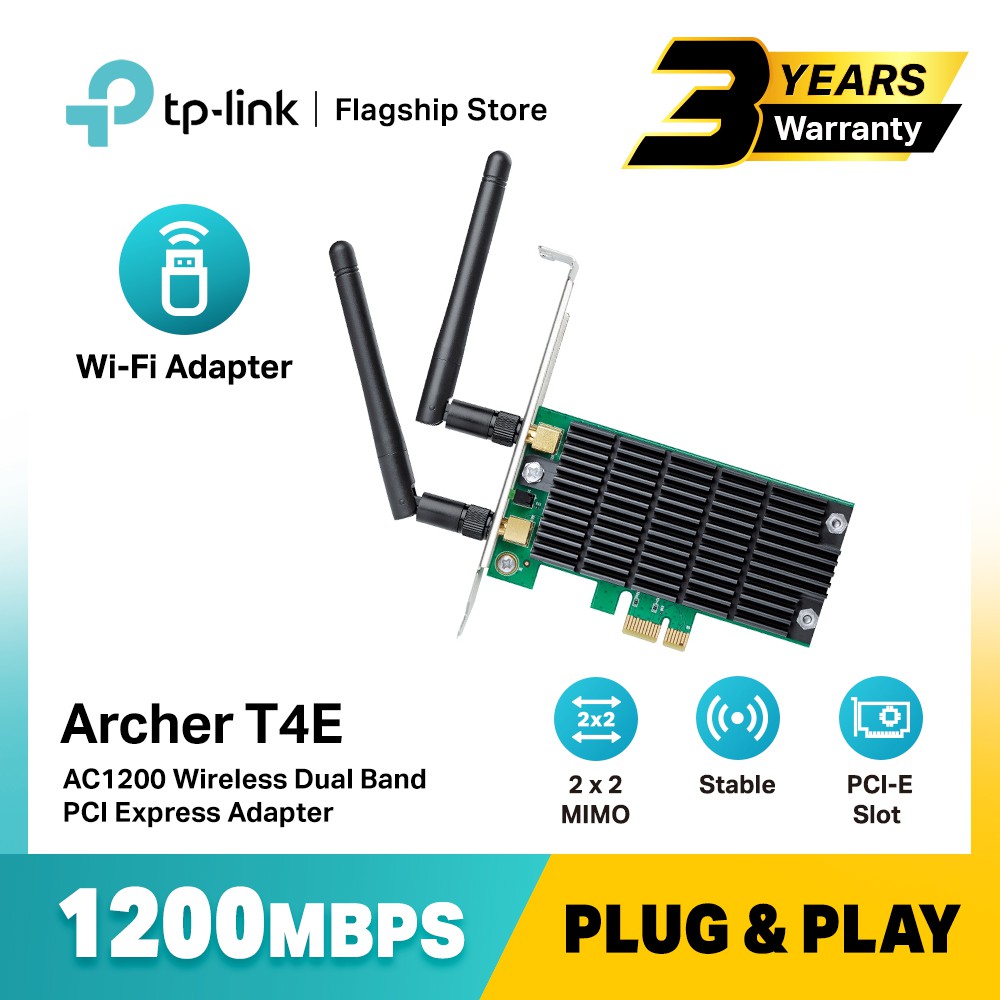 TP-LINK Archer T4E AC1200(2.4Ghz+5Ghz) Dual Band MU-MIMO WiFi PCI Express Adapter (with Low ...