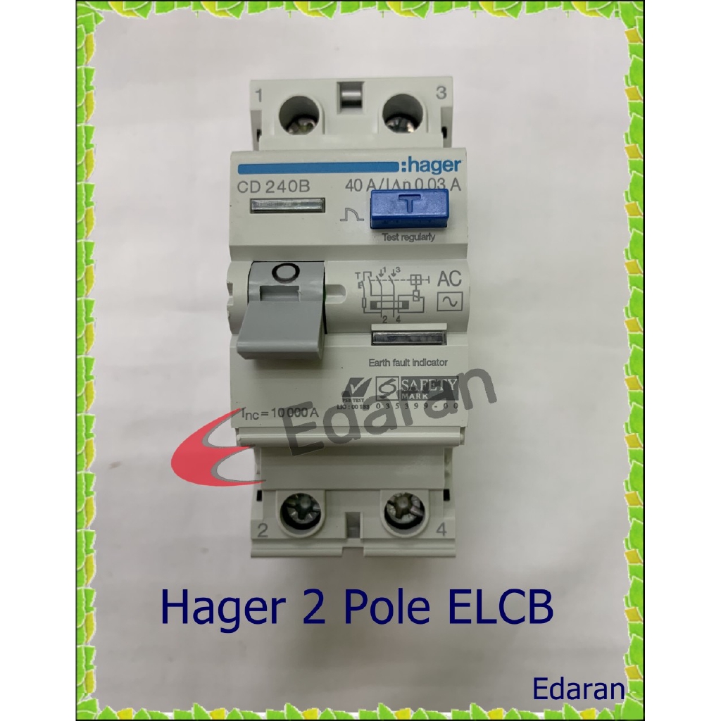 HAGER 2 Pole ELCB / RCCB 40A 30mA or 100mA (SIRIM Approve) | Shopee Singapore
