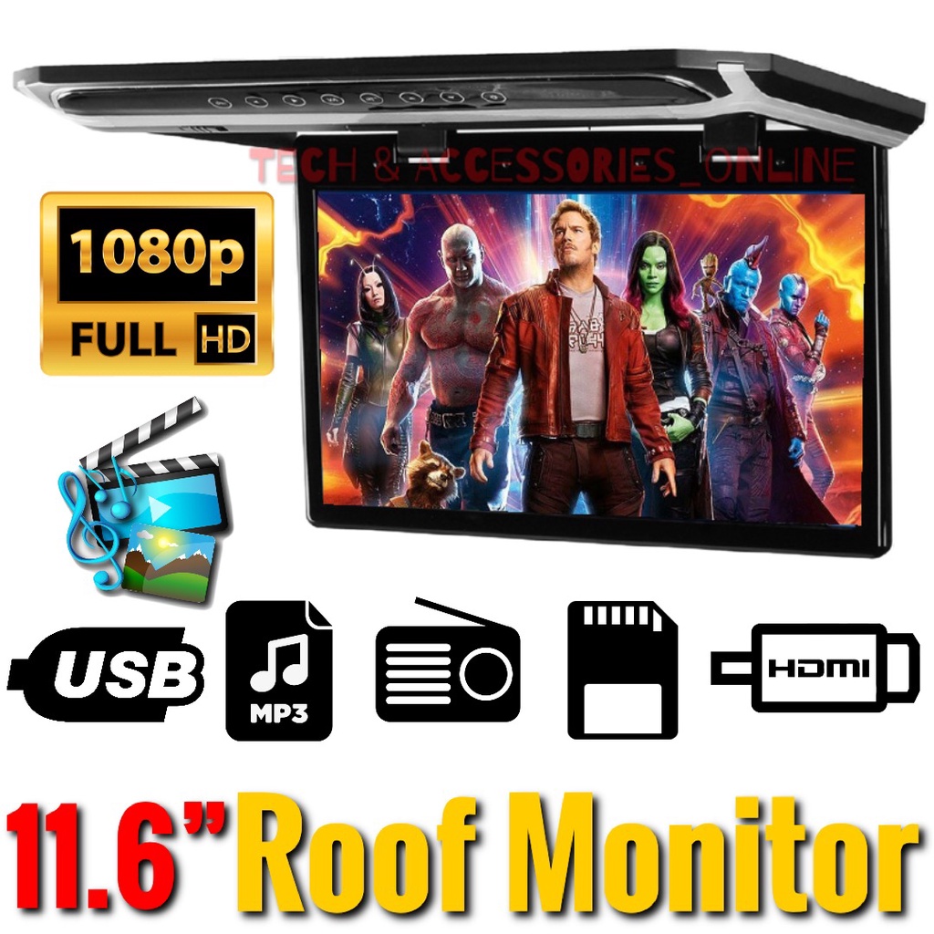 12 Inch TFT LCD Car Ceiling Roof Mount Full HD 1080P Display Monitor TV ...