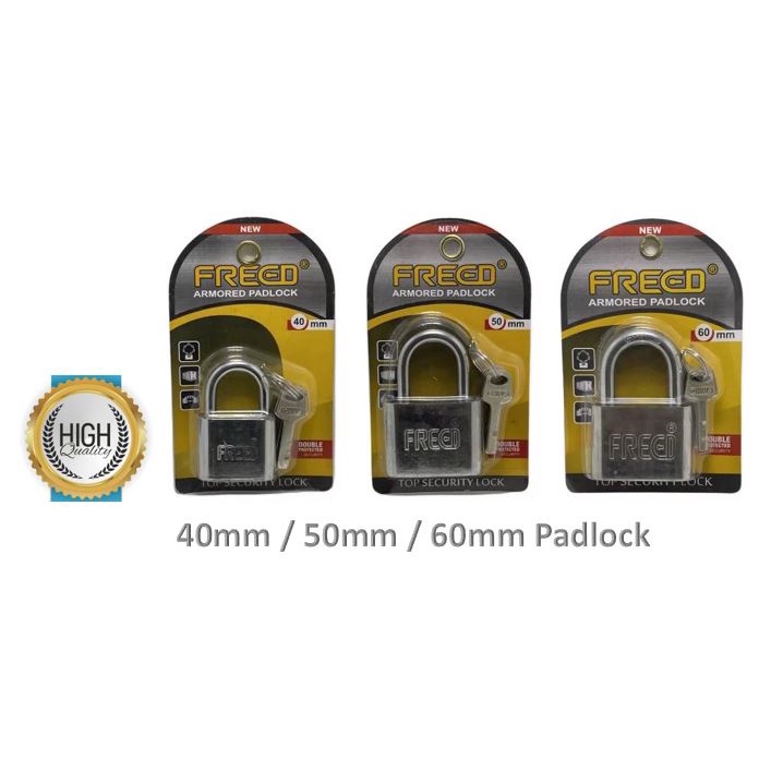 Freed Short Neck Nickle Armoured Padlock 40mm 50mm 60mm with 3 Keys for ...