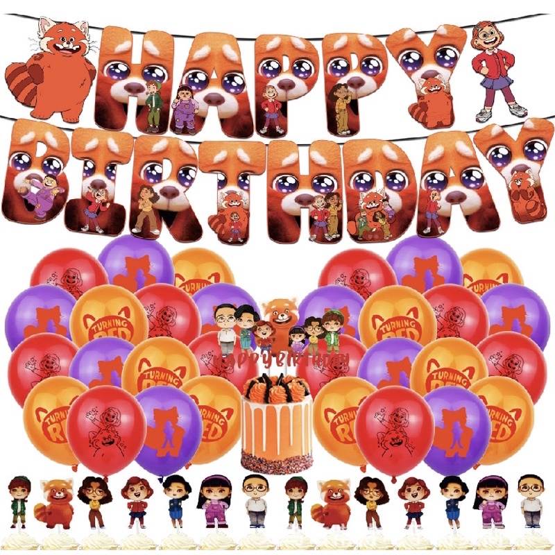 turning Red birthday party deco theme! include happy birthday banner ...