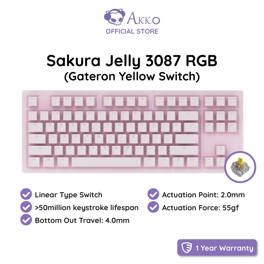 AKKO Sakura Jelly 3087 Keyboard, 87 Key RGB Backlight Wired Mechanical ...