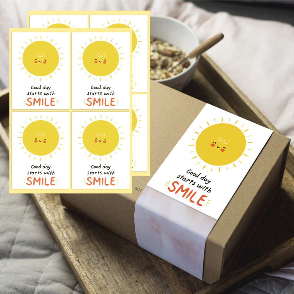 100Pcs 3X4cm Good Day Starts With Smile Stickers Seal Labels For Small ...