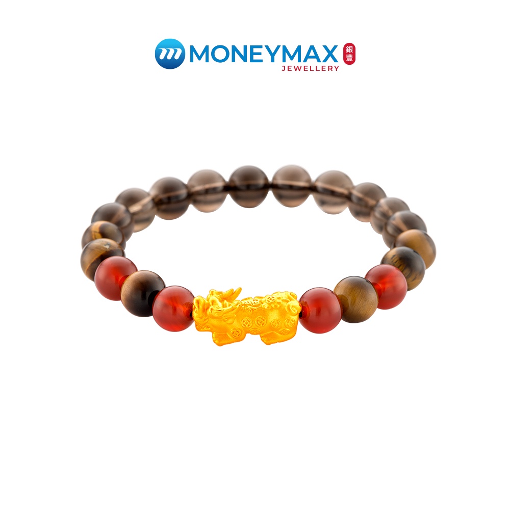 999 Pure Gold Pixiu Smokey Quartz Tiger's Eye Red Agate Bracelet ...