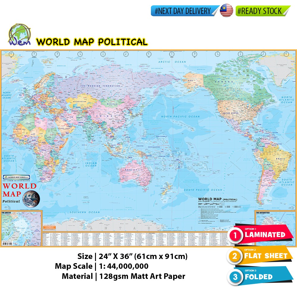 World Map Political (61cm x 91cm / 24” x 36”) Peta Dunia | World Map ...