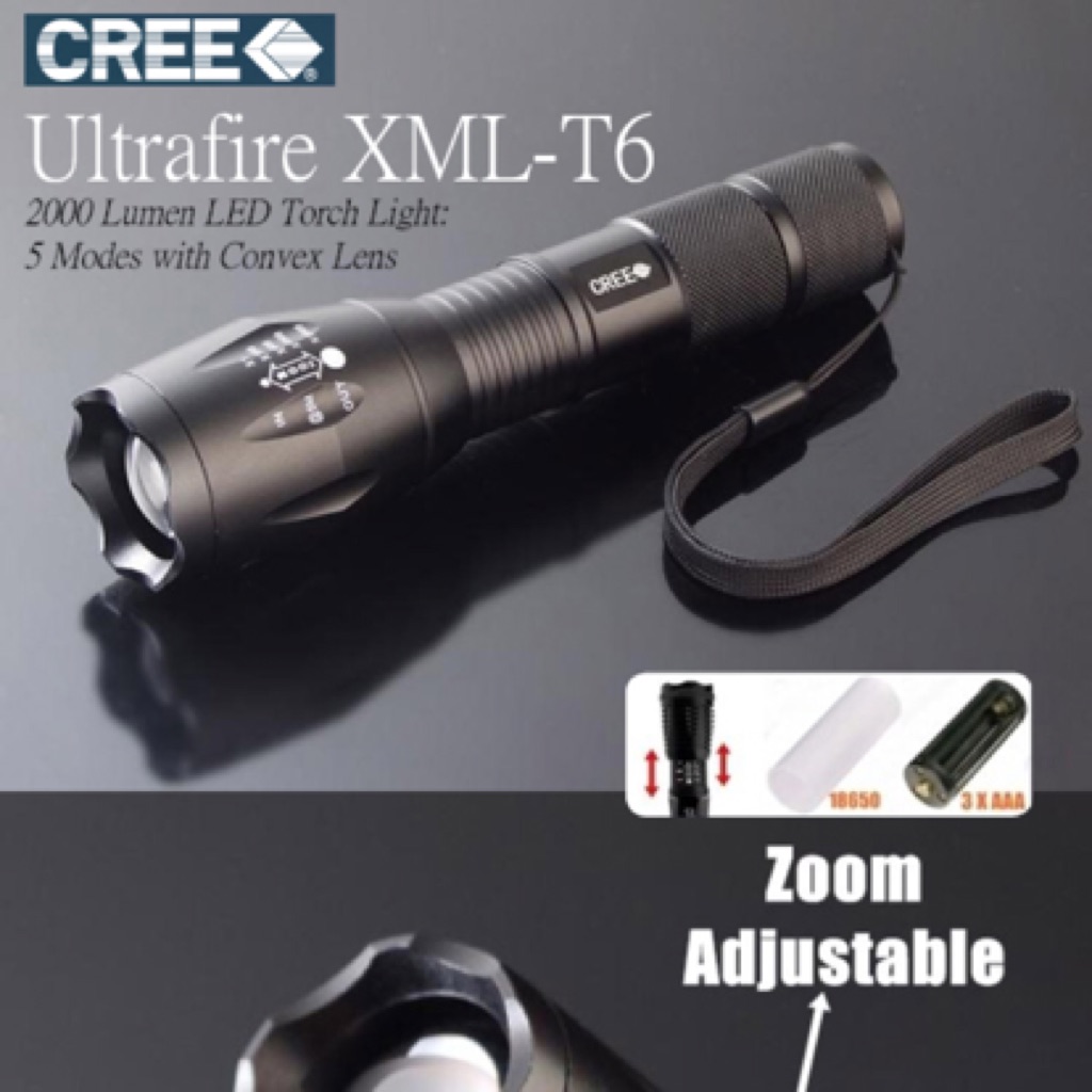 Cree Ultrafire XML-T6: 2000 Lumen LED Torch Light and Convex Lens with 5 Modes. | Shopee Singapore