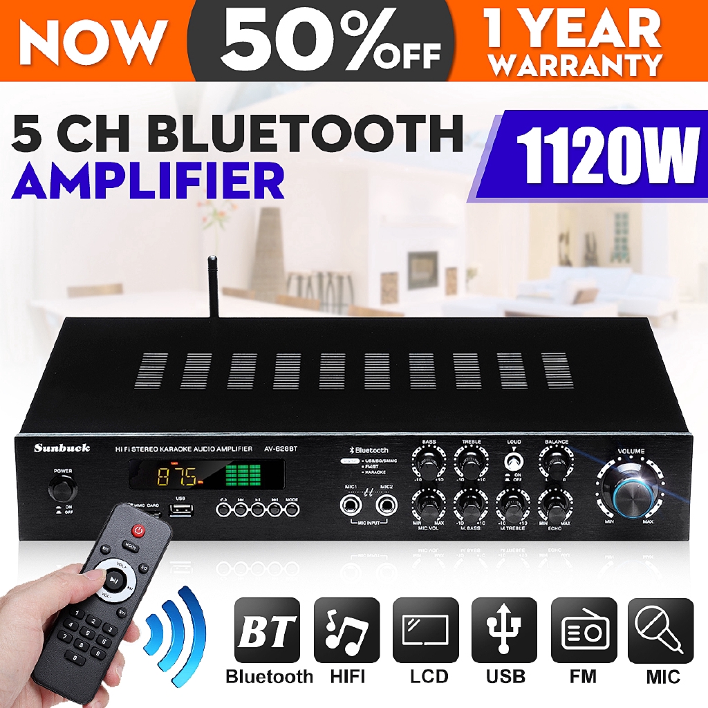 220V 4 ohm 5CH Bluetooth4.0 Stereo AV Surround Amplifier+RC karaoke ...