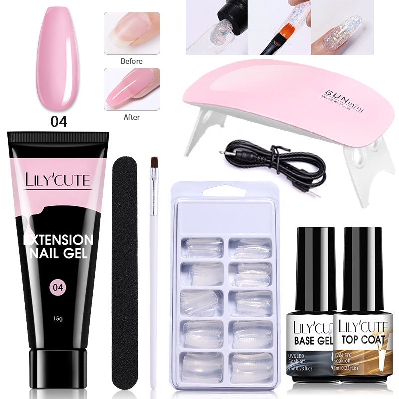 LILY'CUTE 15ml Extension Poly UV Gel Extension Nail Kit Nails Complete ...