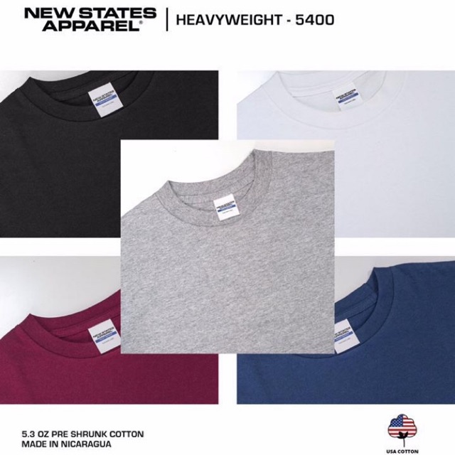 New States Apparel NSA Plain T-Shirt - Heavyweight 5400 Equivalent to ...
