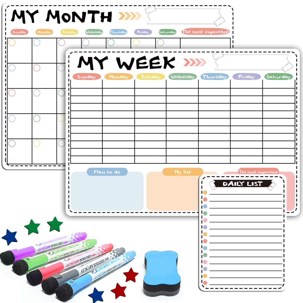 Week and Month Planner Refrigerator Magnet Magnetic Soft Whiteboard ...