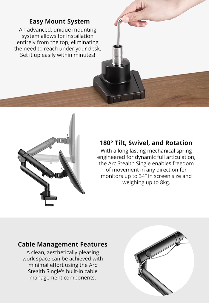 PRISM+ Arc Stealth Single VESA Monitor Arm | Shopee Singapore