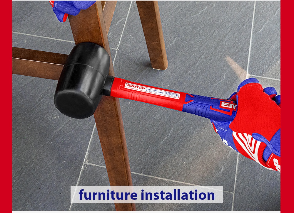 EMTOP Rubber Hammer 16oz Rubber Mallet With Fiberglass Handle For ...