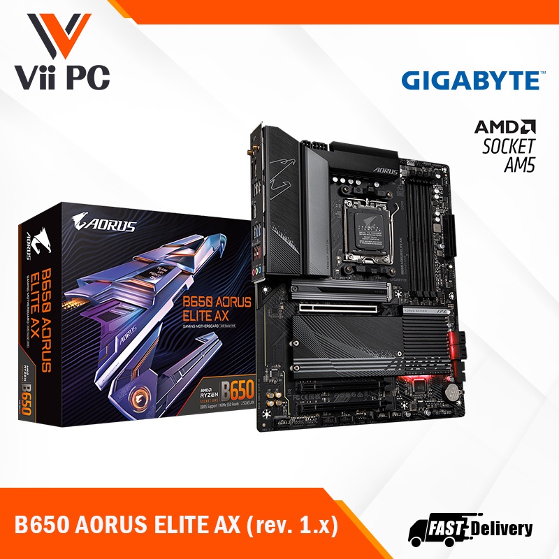 GIGABYTE B650 AORUS ELITE AX (rev. 1.x) ATX Motherboard , Wi-Fi 6E, 3 x ...