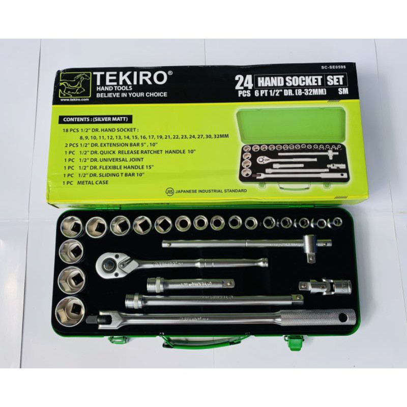 Rachet Socket Wrench Set Tekiro 24pcs Tool Box Large Iron 8-32mm ...