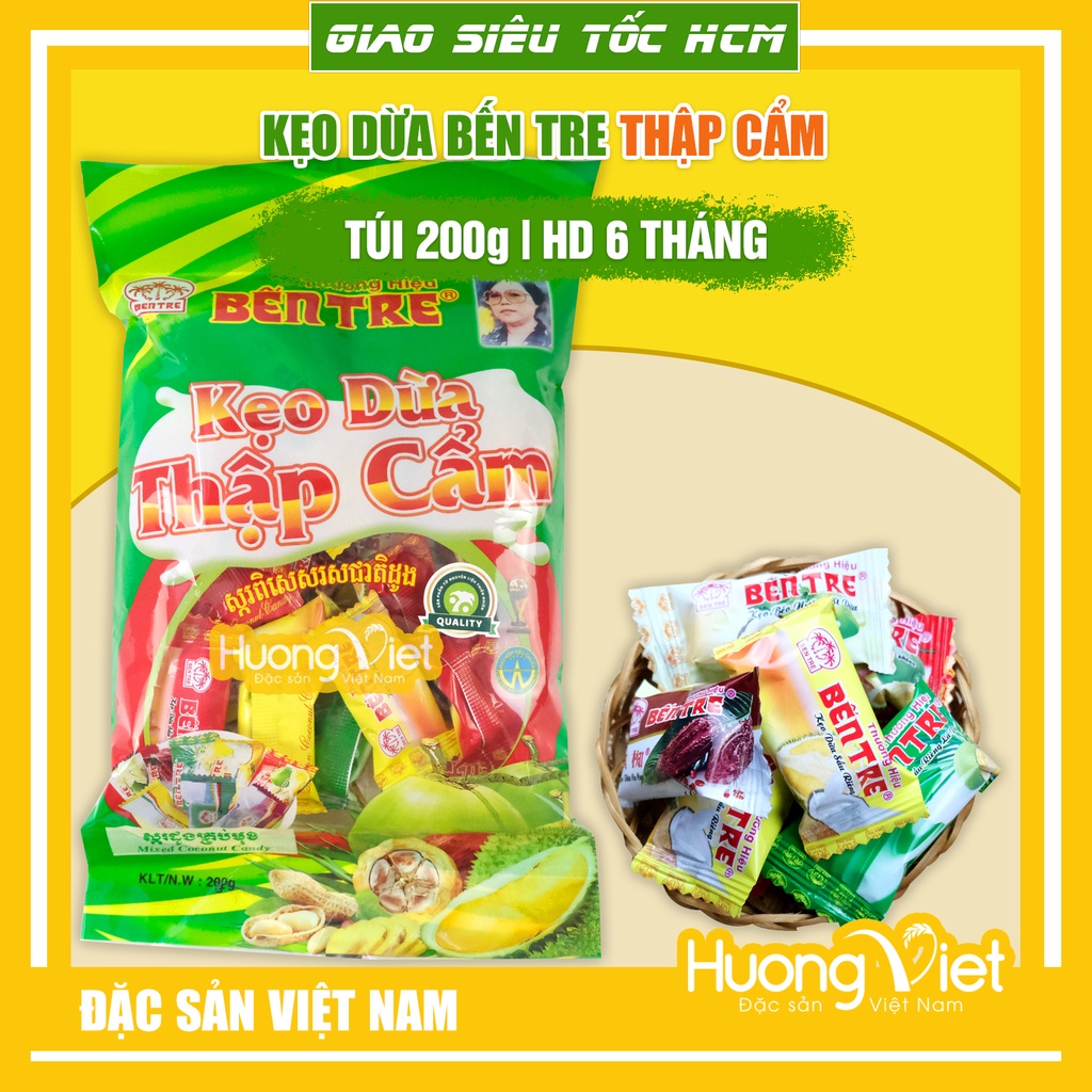 Ben TRE coconut candy mixed with many flavors, 200g bag, Vietnamese ...