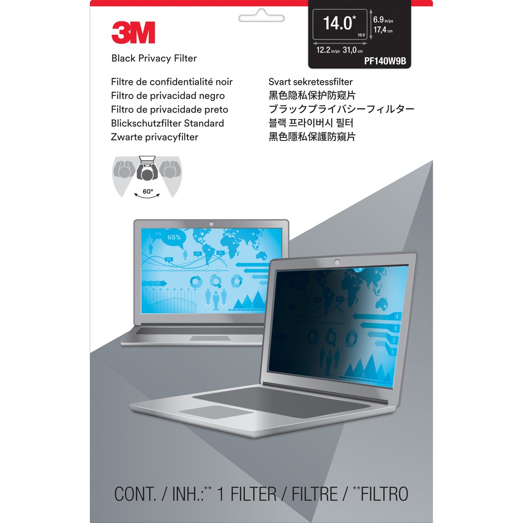 3M™ Black Privacy Filter with Anti-Glare for 14.0" (16:9 | 310 x 175mm ...