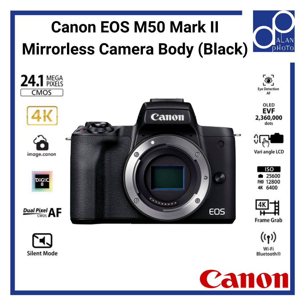 Canon EOS M50 Mark II Mirrorless Camera Body (Black) + Monthly ...