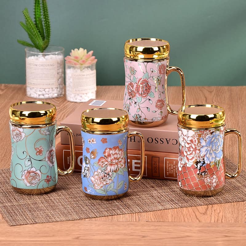 Ceramic Coffee Mug w/ Box Mirror Lid Cover Mirror Cup Office Coffee ...