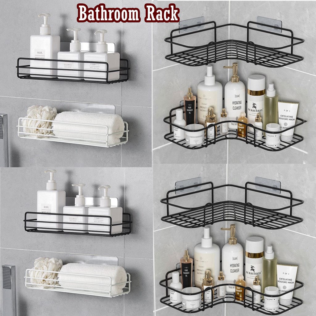 SG Seller Adhesive Bathroom Corner Rack Shelf Storage organizer Toilet ...