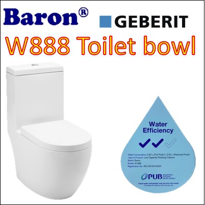 Baron W888 1 piece toilet bowl with Geberit Flushing/ Soft Closing Seat ...