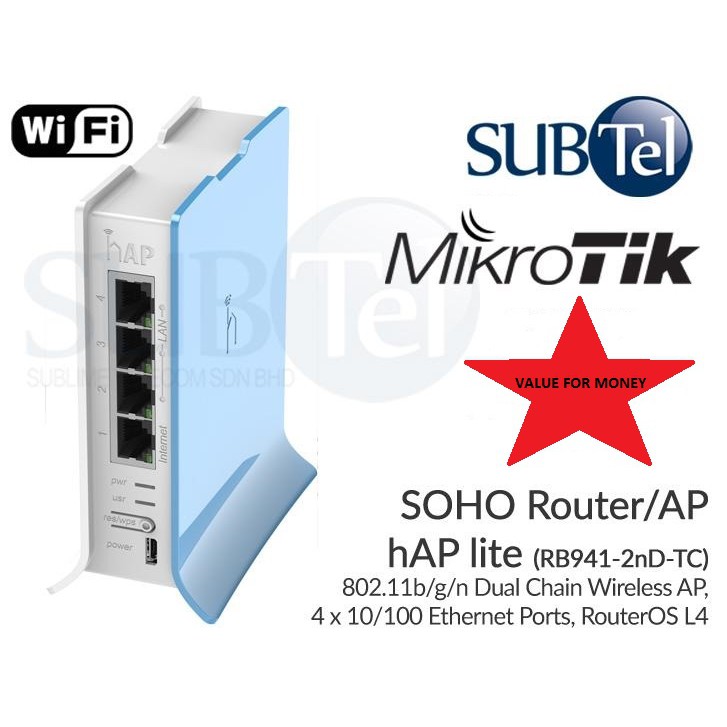 RB941-2nD-TC MikroTik hAP Lite WiFi SOHO Access Point / Router 4 Port ...