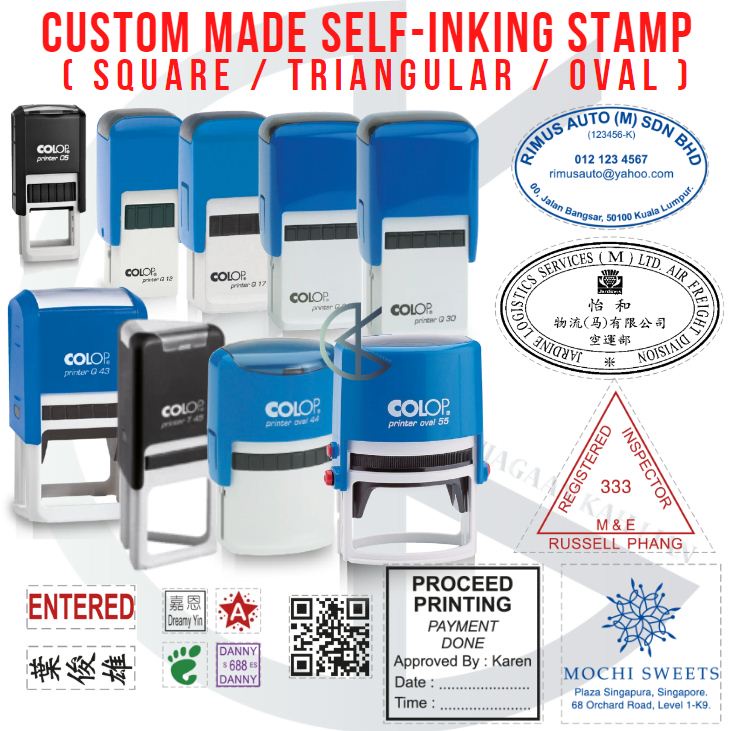 Custom Made COLOP Small PrinterLine Self-Inking Square Triangular Oval Small Stamp / Rubber ...