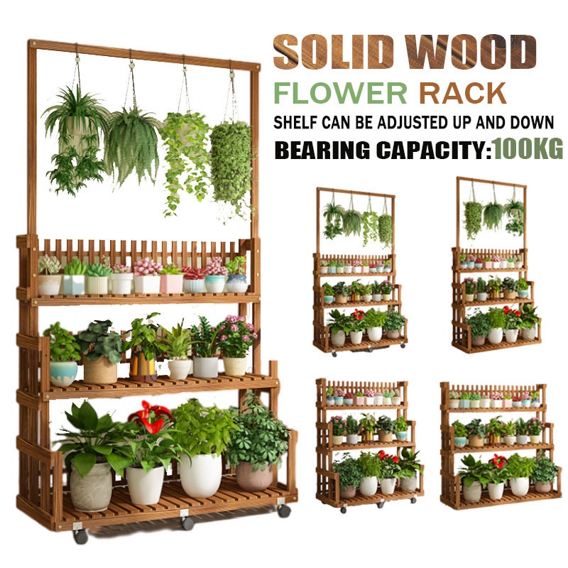 Living Room Flower Rack Floor Type Solid Wood Plant Fleshy Multi-layer ...