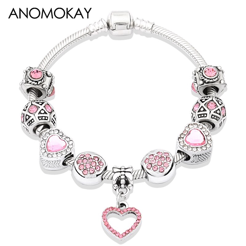 Valentine's Day Romantic Pink Love Heart Charm Pan Bracelet Pink ...