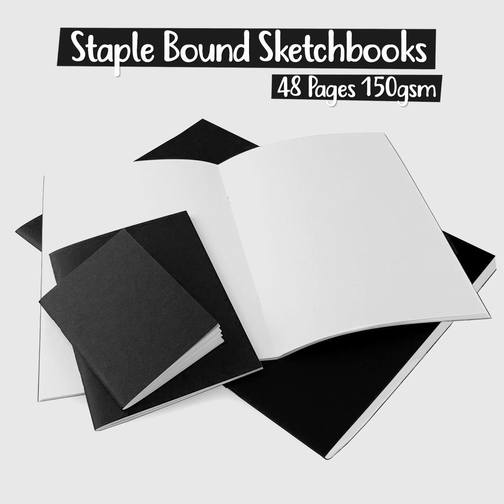 A3/A4/A5/A6 Staple Bound Starter Sketchbook Black Cover 48 Pages 150gsm ...