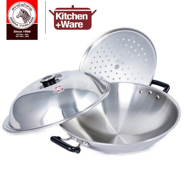 ZEBRA / 5-PLY Stainless Steel Chinese Wok 38cm / 42cm w Steaming Plate ...