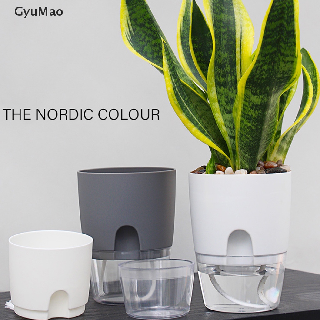 [cxGYMO] 2-layer self-watering flower pot with water container round ...