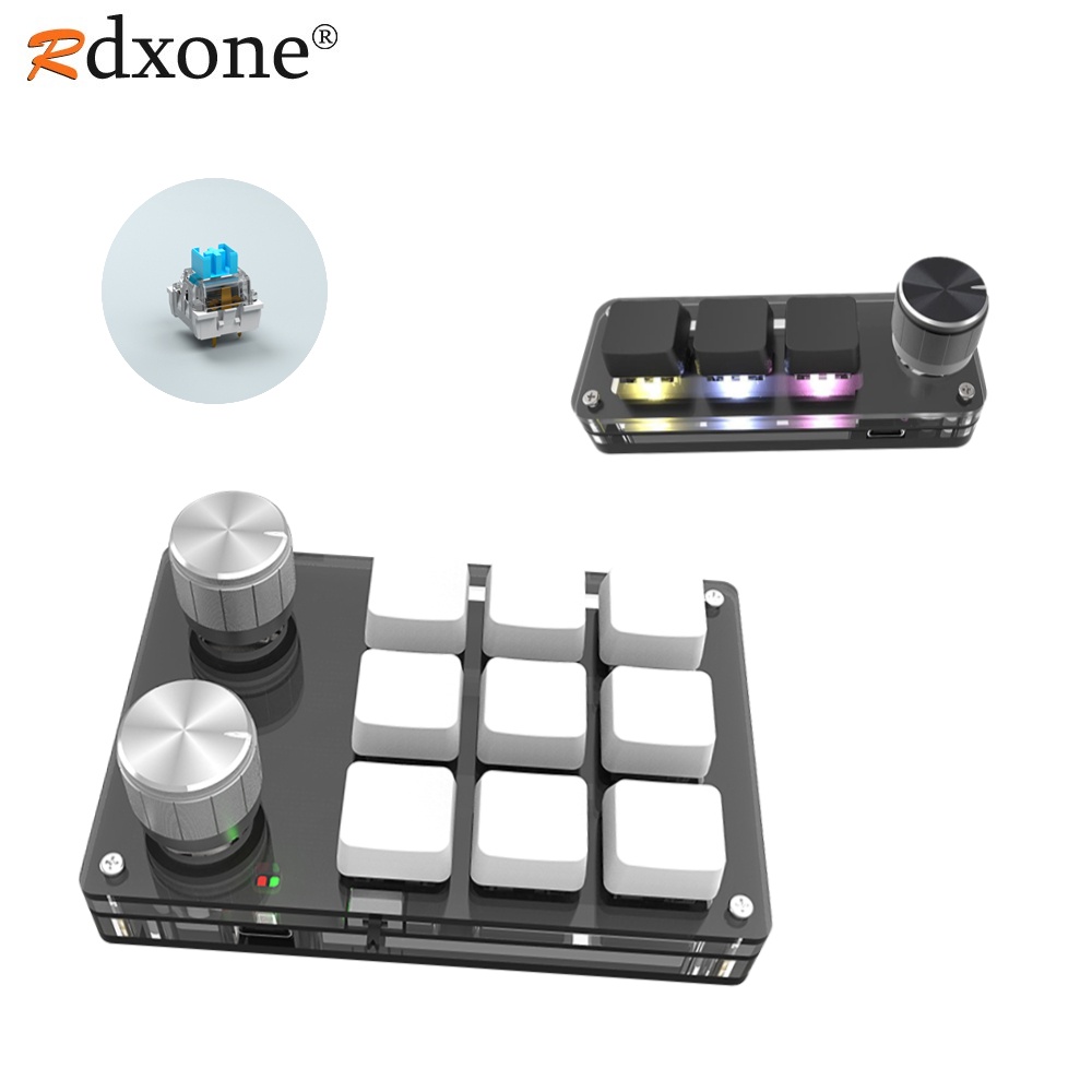 Rdxone Programming Macro Keyboard Custom Knob Keyboard 9 Key 2 Knob Gaming Mini Bluetooth ...