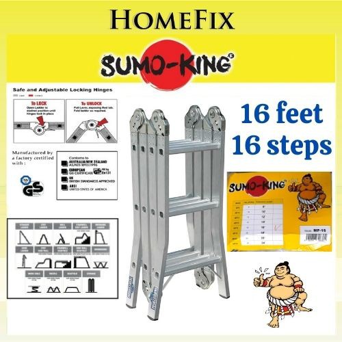 16 Steps 4.8 Meter SUMO-KING Heavy Duty Multi Purpose Ladder Multi ...