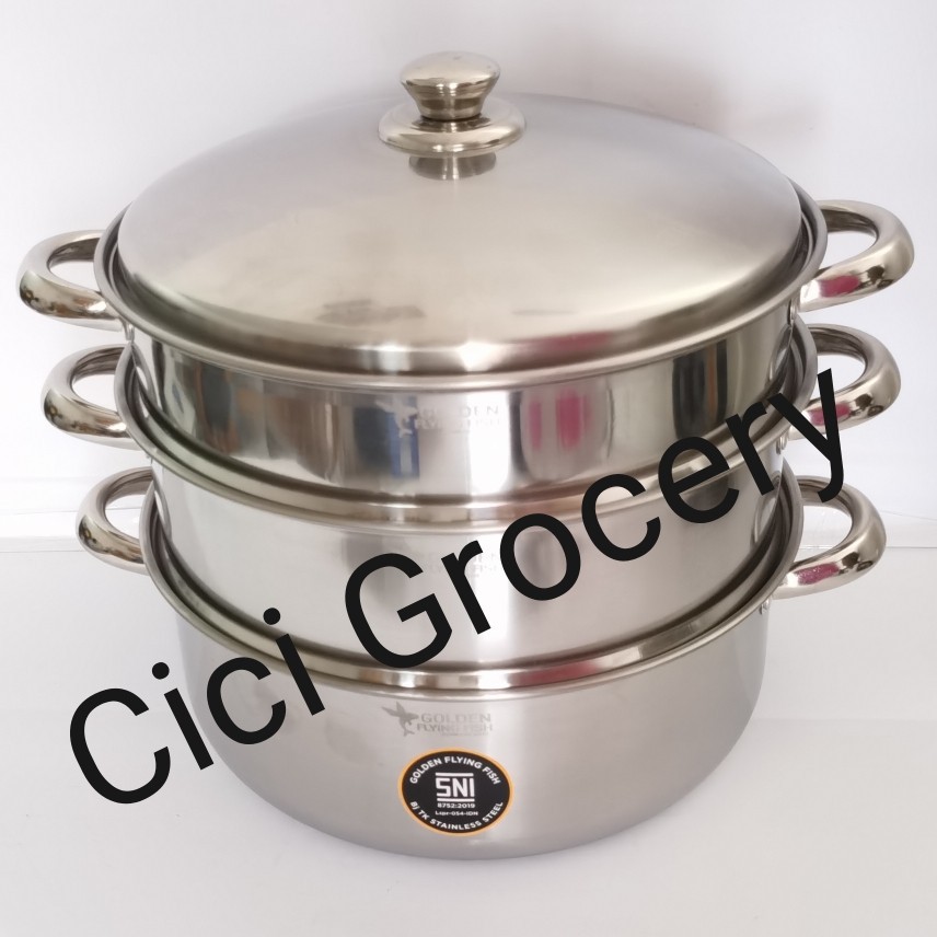 3-Tier Steamer Size 30cm + 2 stainless Steel Bowls golden flying fish ...