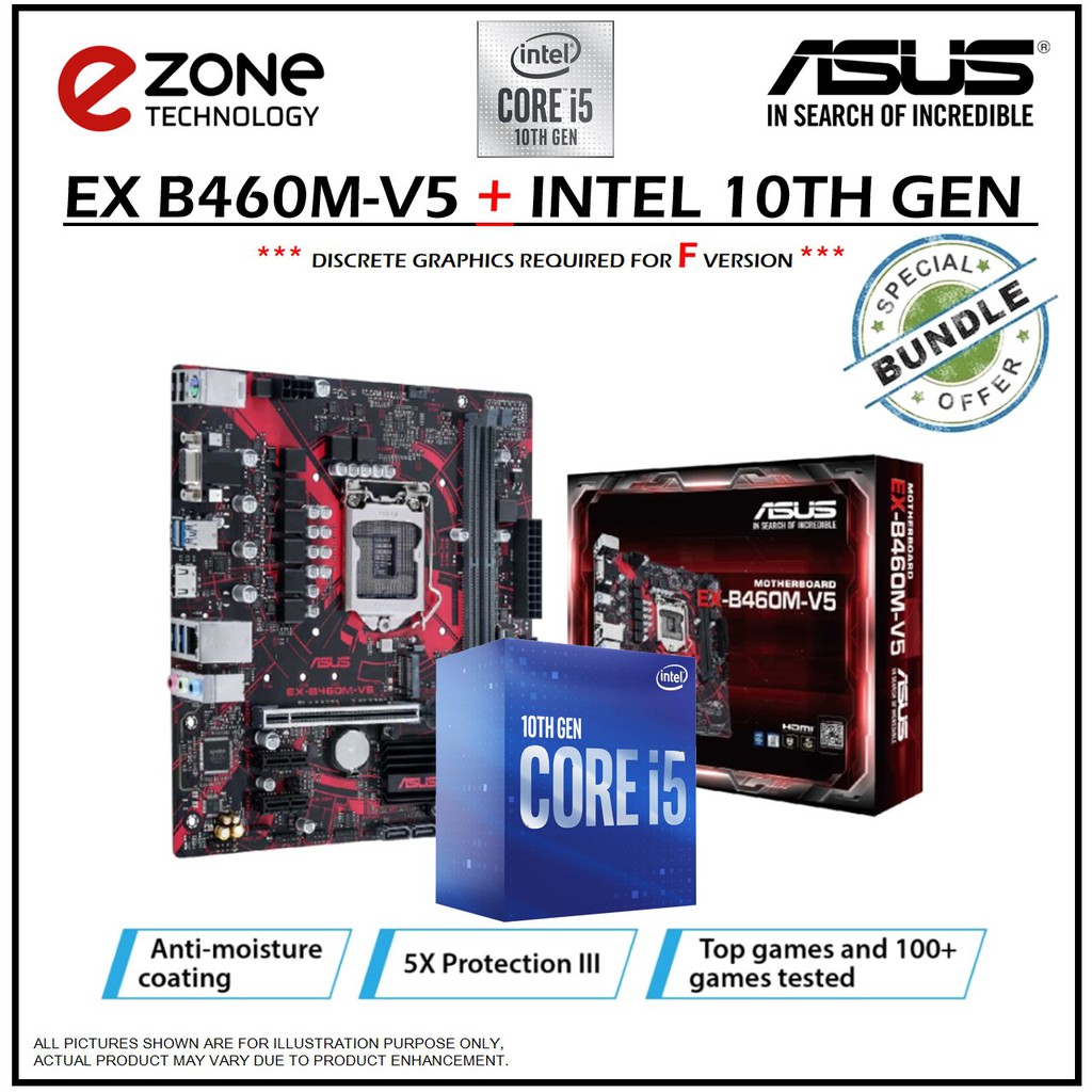 Asus EX-B460M-V5 LGA1200 Motherboard + Intel 10th Gen Core i5 Processor ...